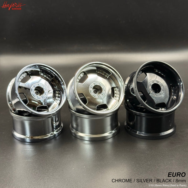 EURO (BIPPU) VIP Dish Style 1-10 Rims 8mm - Chrome Metallic Silver Glo ...