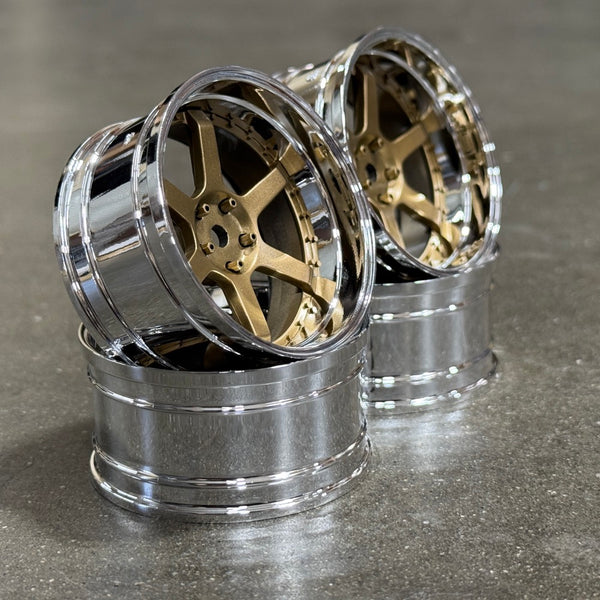 6 Spoke (Gold / Chrome Lip) Adjustable Offset Rims (4-Pack) 1-10 TE37 ...