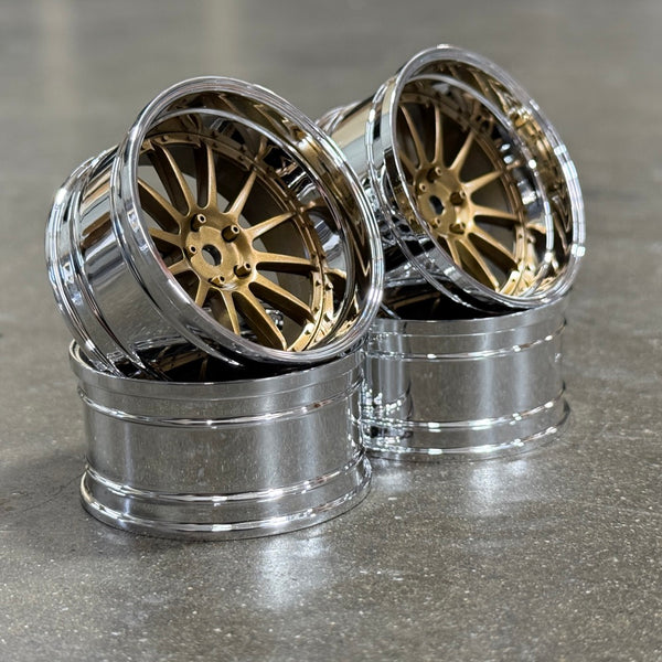 12 Multi Spoke (Gold / Chrome Lip) Adjustable Offset Rims (4-Pack) 1-1 ...