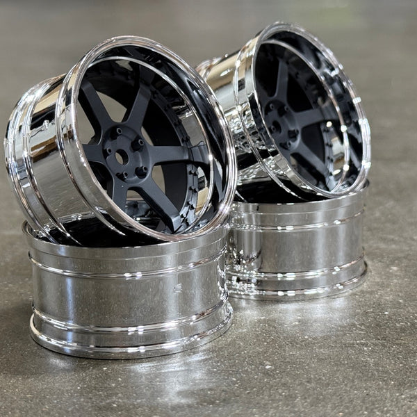 6 Spoke (Matte Black / Chrome Lip) Adjustable Offset Rims (4-Pack) 1-1 ...