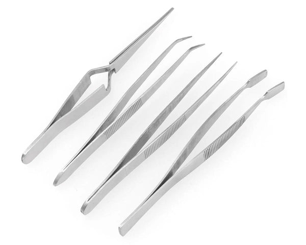 4pc Tweezer Set (Straight / Angled / Spade Point / Self Closing) w/ Po ...