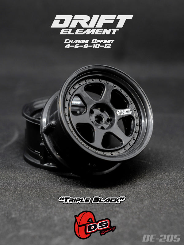 DRIFT ELEMENT II - 6 SPOKE Adjustable Offset (BLACK) [DS Racing] DE-20 ...